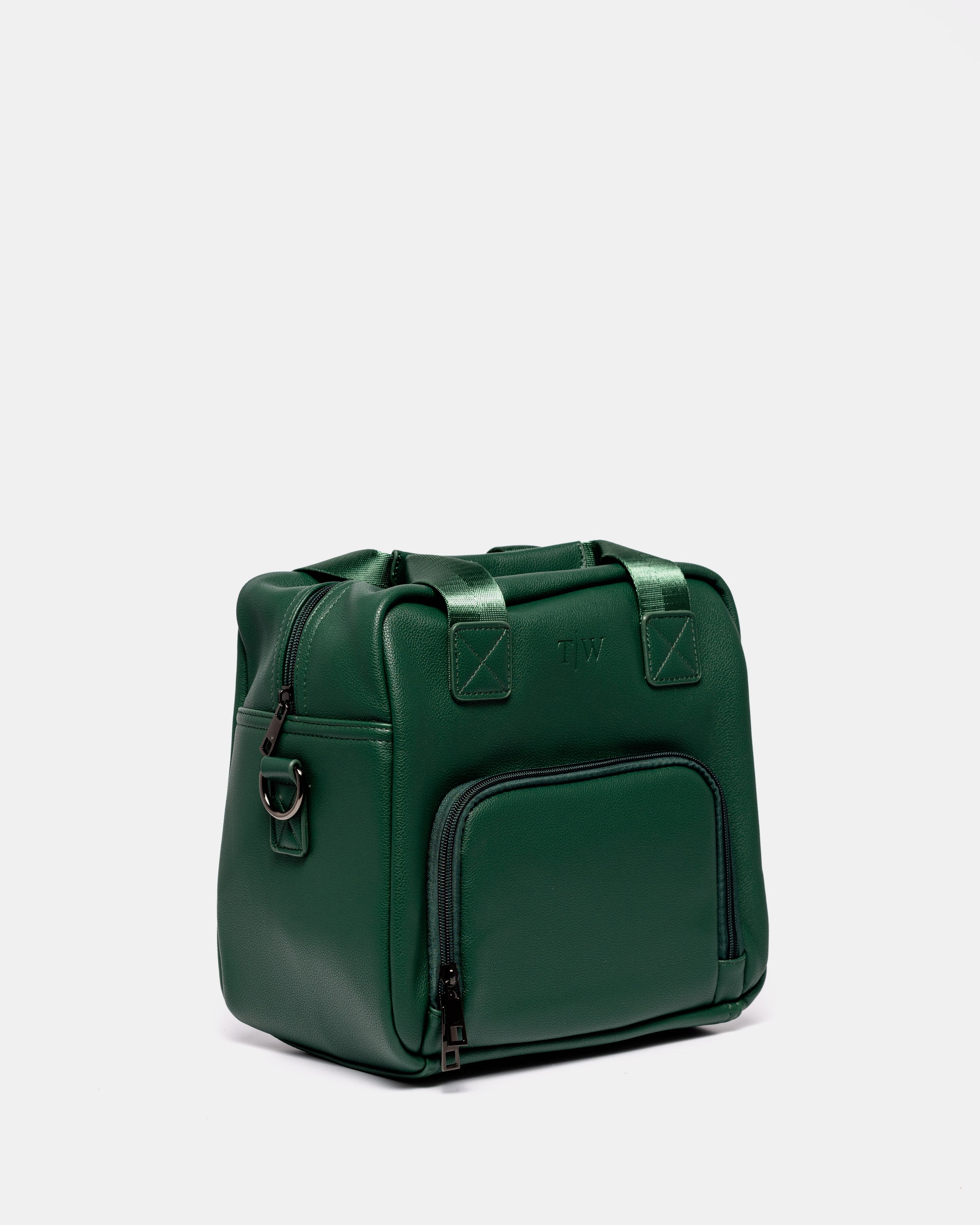 Green Leather Lunch Box, Dual Compartments, Personalized, Unisex